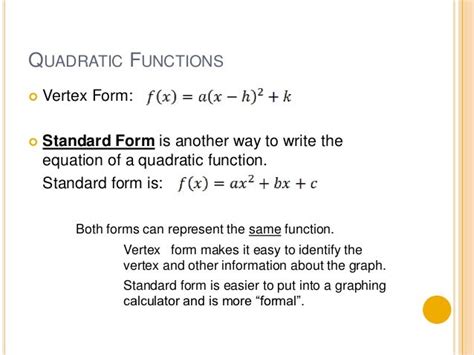 42 Standard Form Of A Quadratic Function