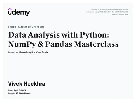 vivek neekhra on linkedin numpy pandas dataanalysis udemy