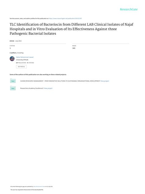 Pdf Tlc Identification Of Bacteriocin From Different Lab