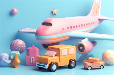 Premium Ai Image A Toy Plane With A Car And A Toy Truck