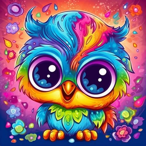 Hermoso Estilo Chibi Búho Con Fondo Colorido Foto Premium