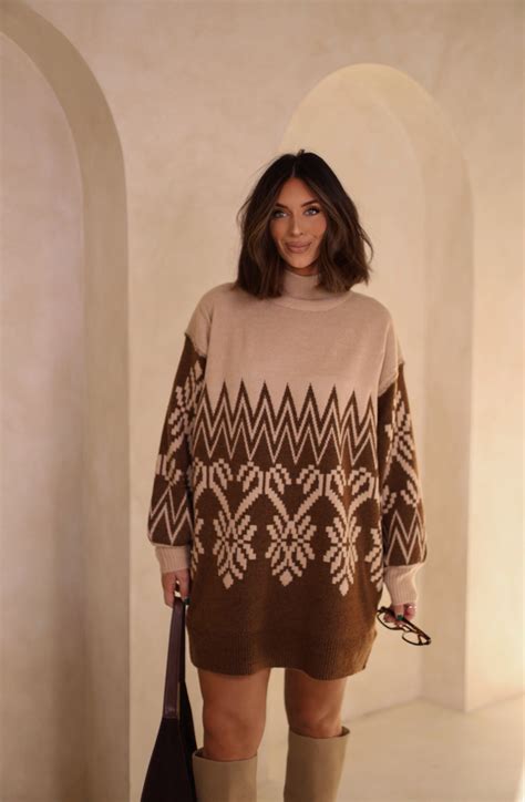 Brown Alpine Sweater Dress Sweater Dress Fall Fashion Outfits Sweaters