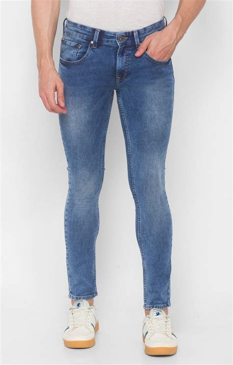 Mens Blue Cotton Solid Skinny Jeans