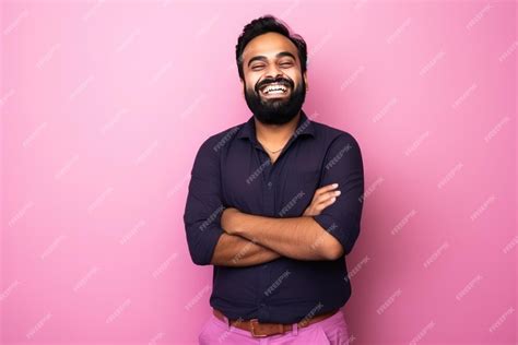 Premium Photo Handsome Indian Guy Laughing On Pink Background