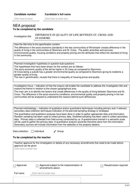 2018 Candidate Record Form For A Level Geography NEA Independent Fieldwork Investigation 7037 C