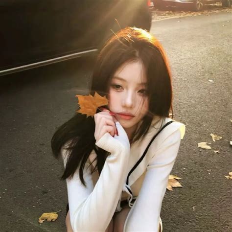 白衣女子手持枫叶蹲坐路边，尽显秋日氛围感 男女头像｜超级清爽舒服的头像表情包图片动图 求表情网 斗图从此不求人