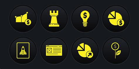 시작 프로젝트 개념 파이 차트와 달러 브라우저 창 금융 성장 전구 체스 달러 공장 및 아이콘을 설정합니다 벡터 개념에 대한 스톡 벡터 아트 및 기타 이미지 Istock