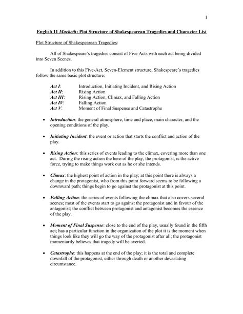 English 11 Macbeth Character List And Tragedy Plot Structure Docsbay