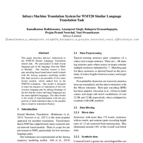 Infosys Machine Translation System For Wmt20 Similar Language