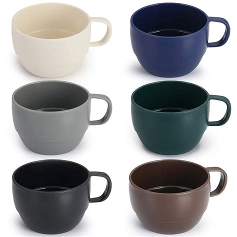 Jeaker Coffee Mugs Set Of 6 Lightweight Durable Plastic 12oz Cups