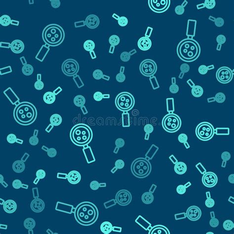 Green Line Microorganisms Under Magnifier Icon Isolated Seamless Pattern On Blue Background
