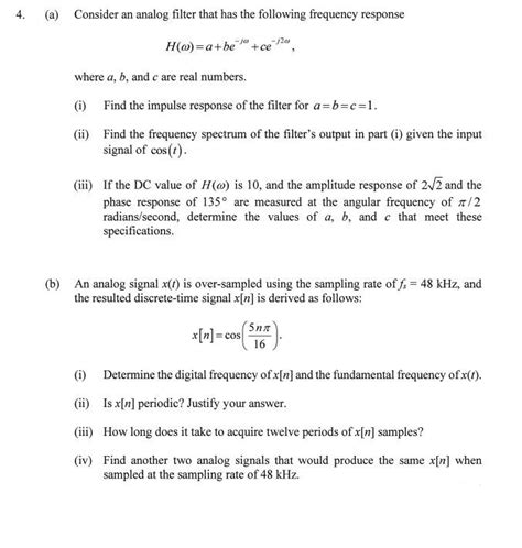 Solved A Consider An Analog Filter That Has The Chegg