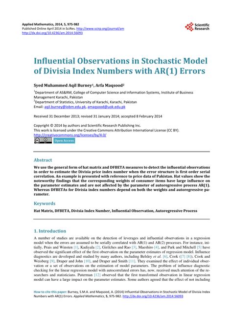 Pdf Influential Observations In Stochastic Model Of Divisia Index Numbers With Ar1 Errors