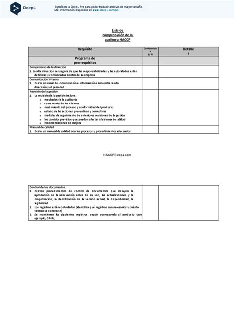 Haccp Audit Checklist Es Unlocked Pdf Análisis De Riesgo Y