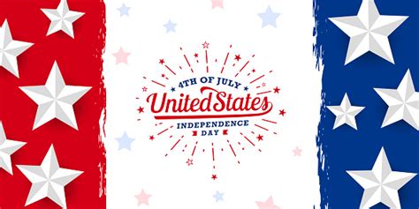 7월 4일 해피 데이 미국 독립기념일 레드와 블루 컬러 브러시 스트로크 그런지 빈티지 배경 3d 스타 프로모션 광고 배너 템플릿에 불꽃이 번쩍이는 미국 독립기념일 벡터