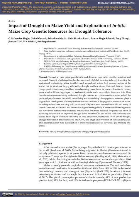 Pdf Impact Of Drought On Maize Yield And Exploration Of In Situ Maize