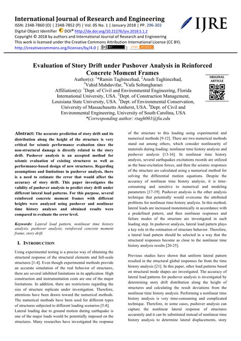 Pdf Evaluation Of Story Drift Under Pushover Analysis In Reinforced Concrete Moment Frames