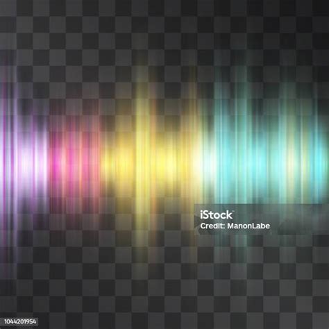 레인 보우 진동 빛 효과 사운드 이퀄라이저 디지털 시각화 빛나는 투명 한 배경에 오로라 그림 빛나는 반짝 조명의 봉우리 무지개에 대한 스톡 벡터 아트 및 기타 이미지