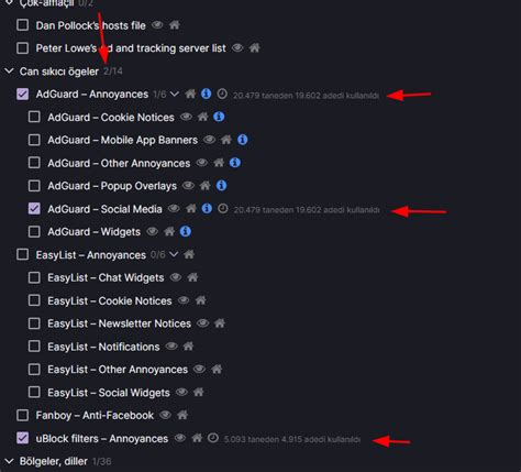 the adguard social media filter is not shown in the drop down menu r