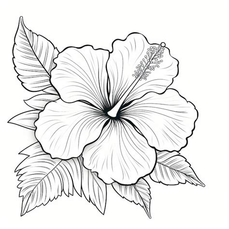 Premium Ai Image Coloring Book Page Featuring Simple Hibiscus Heavy