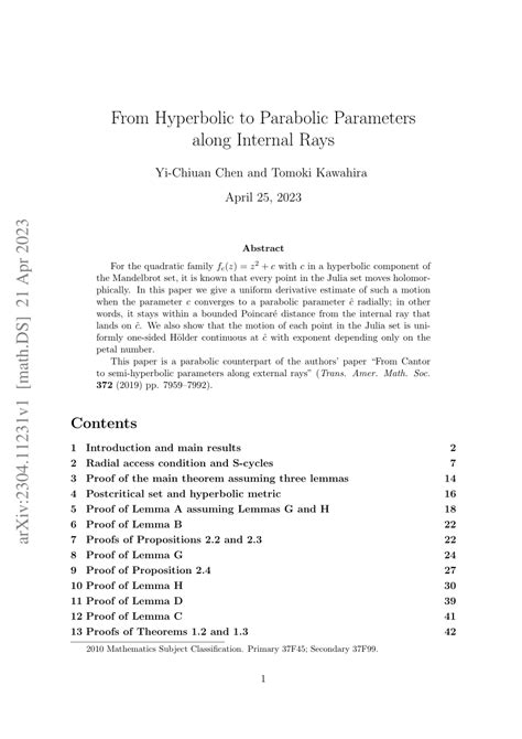 Pdf From Hyperbolic To Parabolic Parameters Along Internal Rays