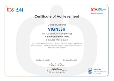 Vignesh Baddam On Linkedin Tcsion Communicationskills Tcscareers Tcs Certificationachievement