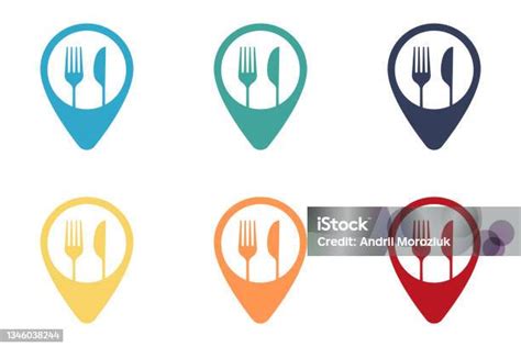 포크 나이프 플레이트 아이콘 세트 메뉴 로고 칼 실루엣 맵 레이블입니다 벡터 그림입니다 가리키기에 대한 스톡 벡터 아트 및 기타 이미지 Istock