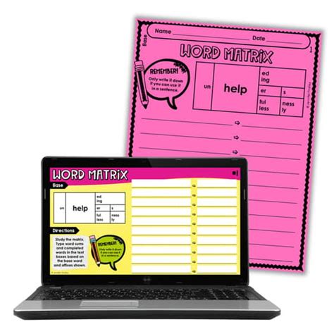 Word Matrix Activities Morphology Practice With Digital By Jennifer Findley