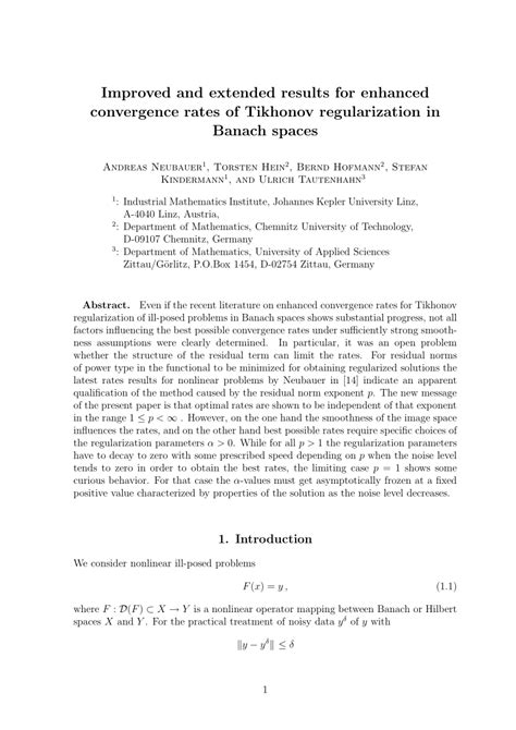 PDF Improved And Extended Results For Enhanced Convergence Rates Of Tikhonov Regularization In