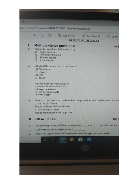 Science Cyclic Test Pdf