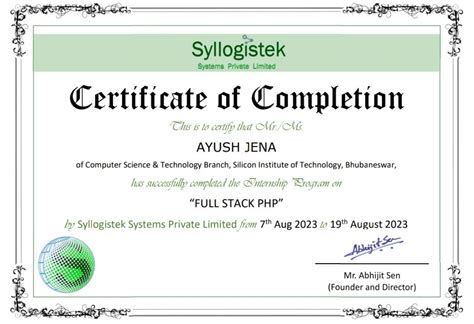 Ayush Jena On Linkedin Achievement Internshipcompletion Fullstackphp Learningandgrowth