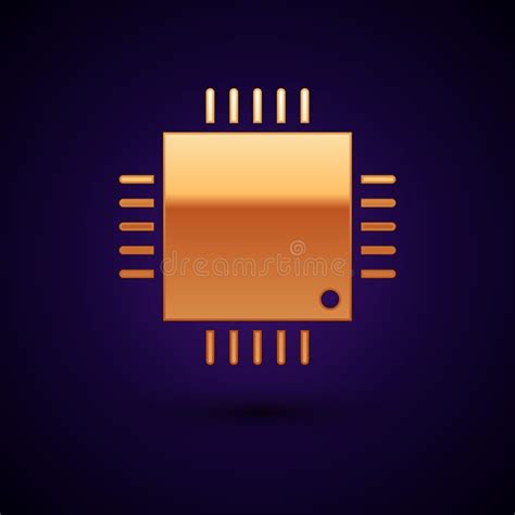 Gold Computer Processor With Microcircuits Cpu Icon Isolated On Black Background Chip Or Cpu