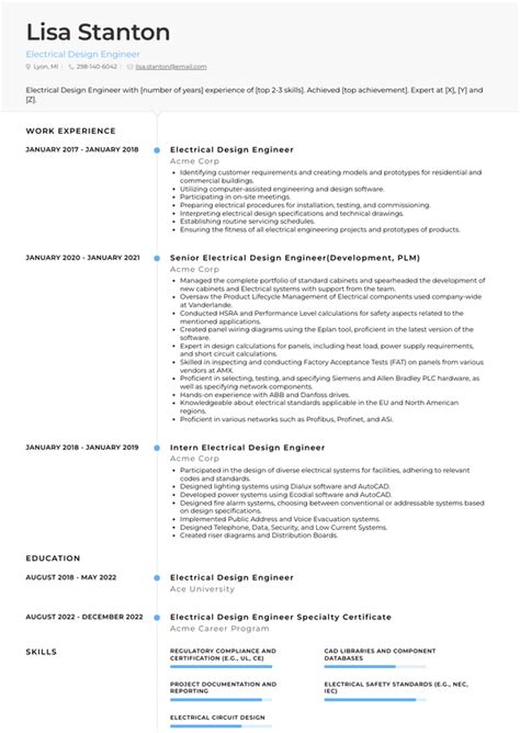 Electrical Design Engineer Resume Examples And Templates