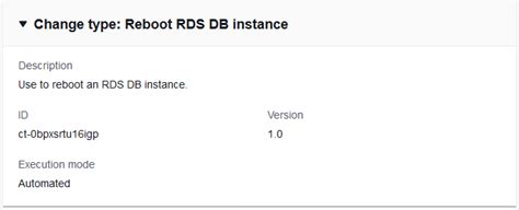 RDS Database Stack Reboot AMS Advanced Change Type Reference