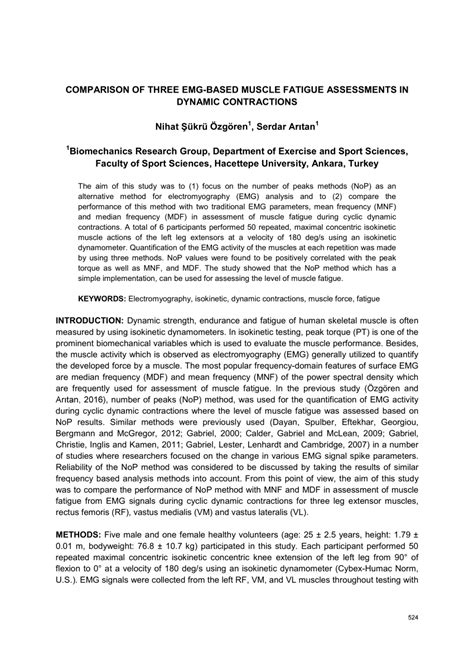 Pdf Comparison Of Three Emg Based Muscle Fatigue Assessments In Dynamic Contractions