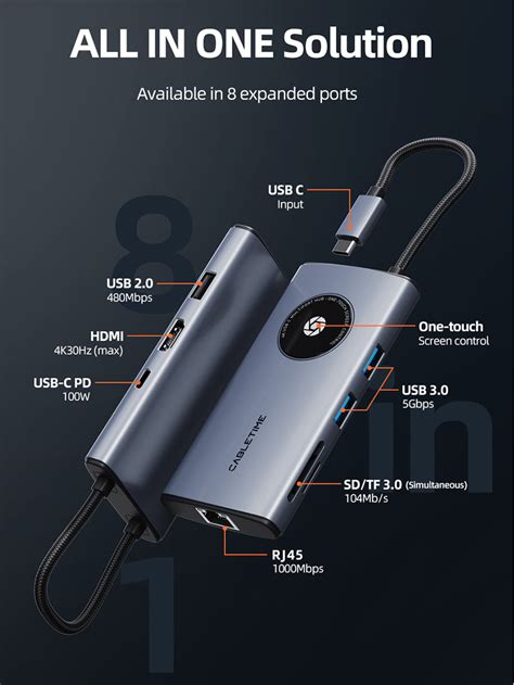 8 In 1 Usb C 어댑터 허브 Hdmi 이더넷 포트 맥북 프로 Cabletime