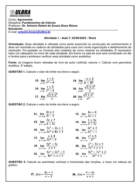 Atividade 1 Aula 7 Calculo Agronomi7 Pdf