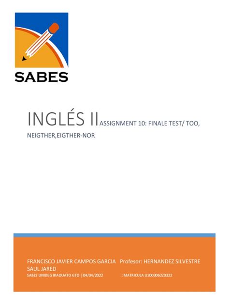 Assignment 10 Finale Test Neither Nor Both Pdf Pdf