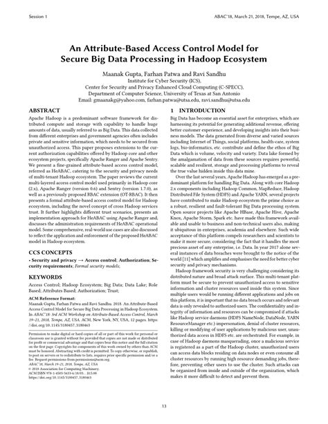 Pdf An Attribute Based Access Control Model For Secure Big Data