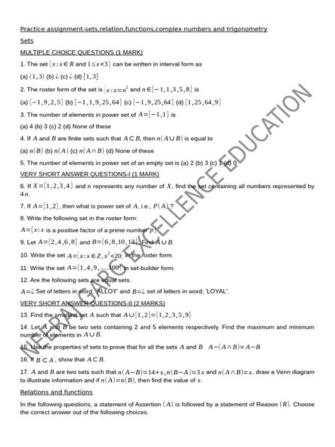 Practice Assignment Class 11 25 Chapters 1 2 3 Pdf Complex Analysis
