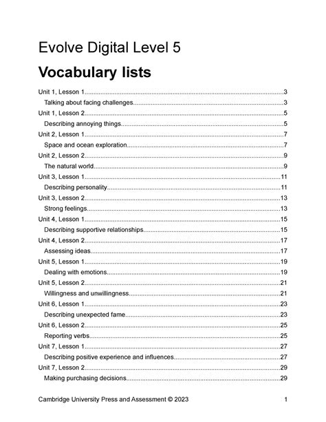 evolve digital level 5 vocabulary lists vocabulary lists evolve