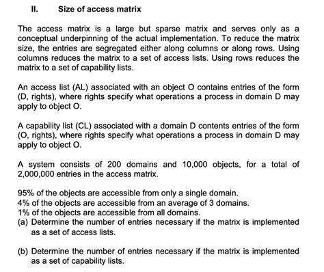 Solved II Size Of Access Matrix The Access Matrix Is A Chegg Com