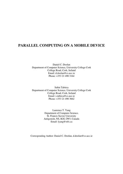 PDF Parallel Computing On A Mobile Device