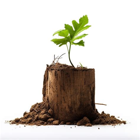 Premium Ai Image New Sapling Growing From Aged Tree Stump Against A White Backdrop