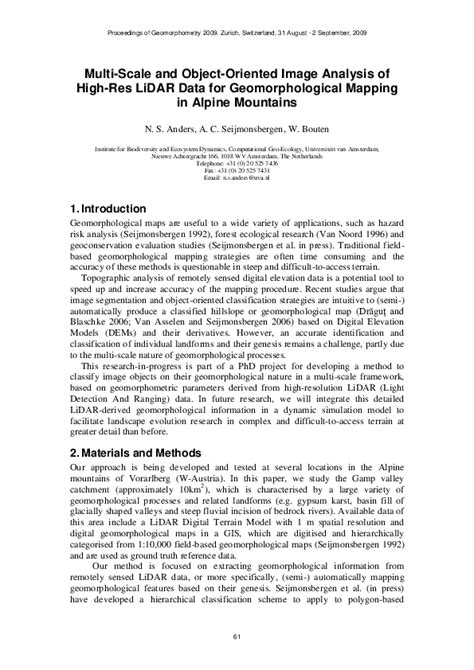 Pdf Multi Scale And Object Oriented Image Analysis Of High Res Lidar