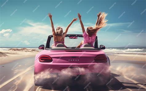 Premium Ai Image Two Girls In A Car With Their Hands Up Driving At Summer