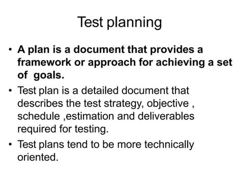 Test Planning And Concepts Planning Test Planning And Concepts Planning