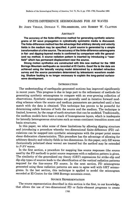 Pdf Finite Difference Seismogram For Sh Waves