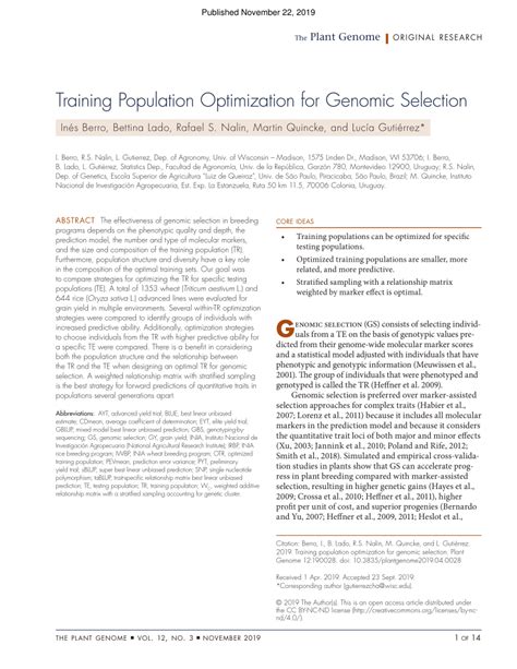 Pdf Training Population Optimization For Genomic Selection