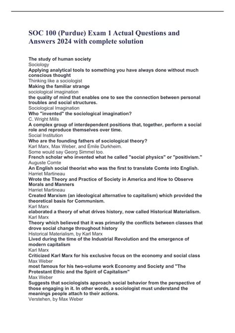 SOC 100 Purdue Exam 1 Actual Questions And Answers 2024 With Complete Solution Purdue